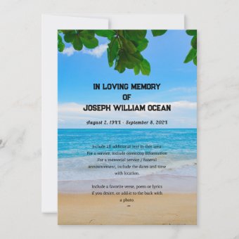 Ocean Beach Photo Memorial Funeral Service Card | Zazzle