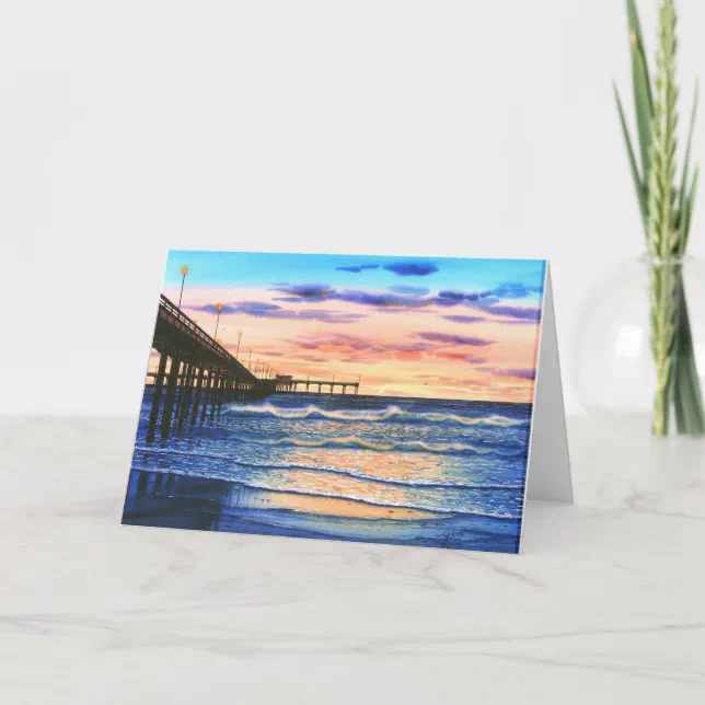 OCEAN BEACH PIER SUNSET CARD | Zazzle