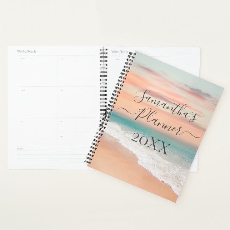 Ocean Beach Scene Script Calligraphy Planner | Zazzle