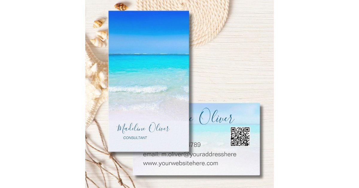 Ocean Beach Sea QR Code Travel Spa Aqua Blue Business Card | Zazzle