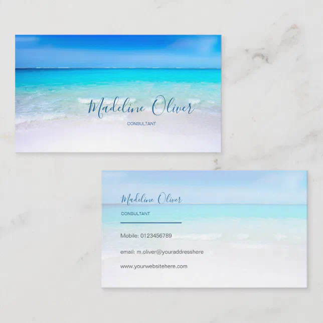 Ocean Beach Sea Travel Aqua Blue Modern Business Card | Zazzle