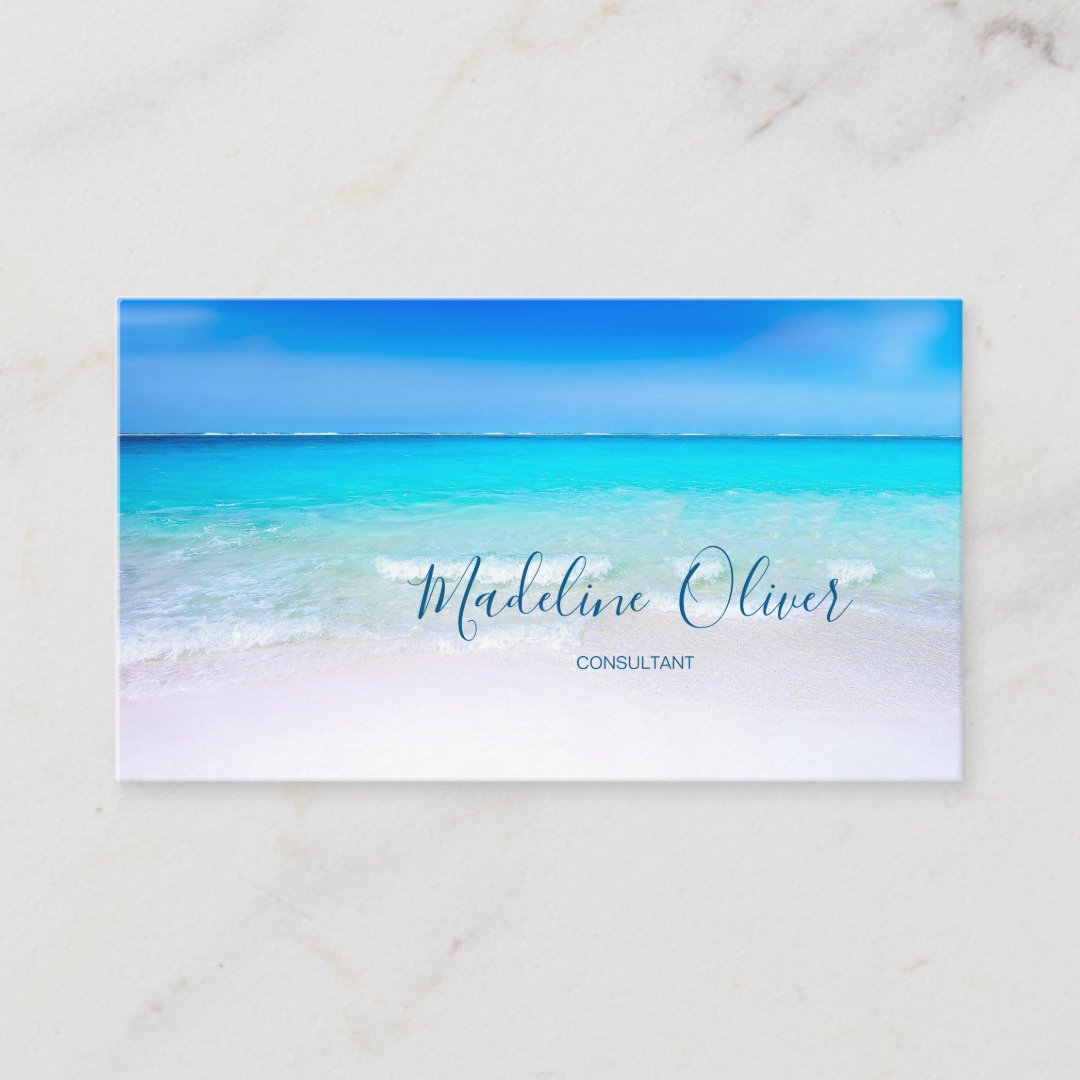 Ocean Beach Sea Travel Aqua Blue Modern Business Card | Zazzle