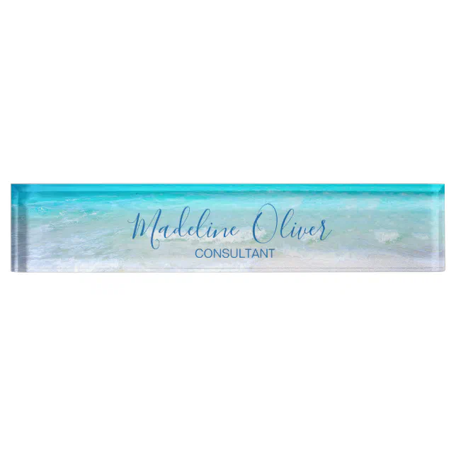 Ocean Beach Sea Travel Aqua Blue Modern Desk Name Plate | Zazzle