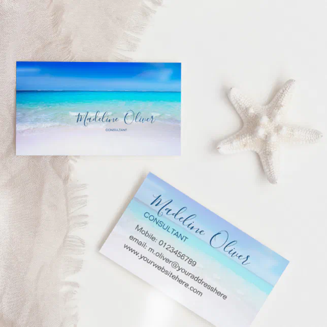 Ocean Beach Sea Travel Aqua Blue Stylish Business Card | Zazzle