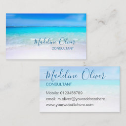 Ocean Beach Sea Travel Aqua Blue Stylish Business Card | Zazzle