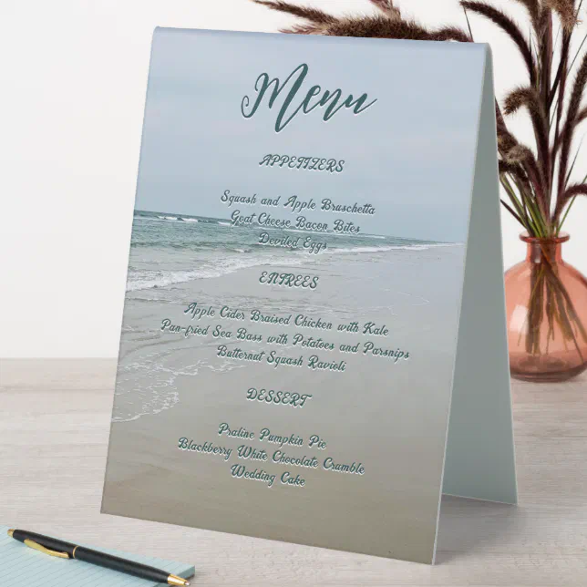 Ocean Beach Standing Menu Reception Sign | Zazzle
