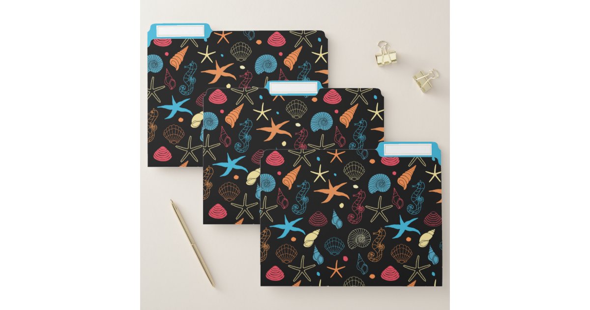 Ocean Beach Starfish Seashell Seahorse Pattern File Folder | Zazzle
