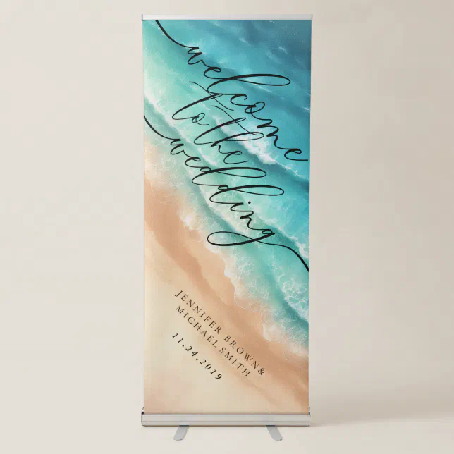 Ocean Beach Summer Party Hot Welcome Wedding Retractable Banner | Zazzle