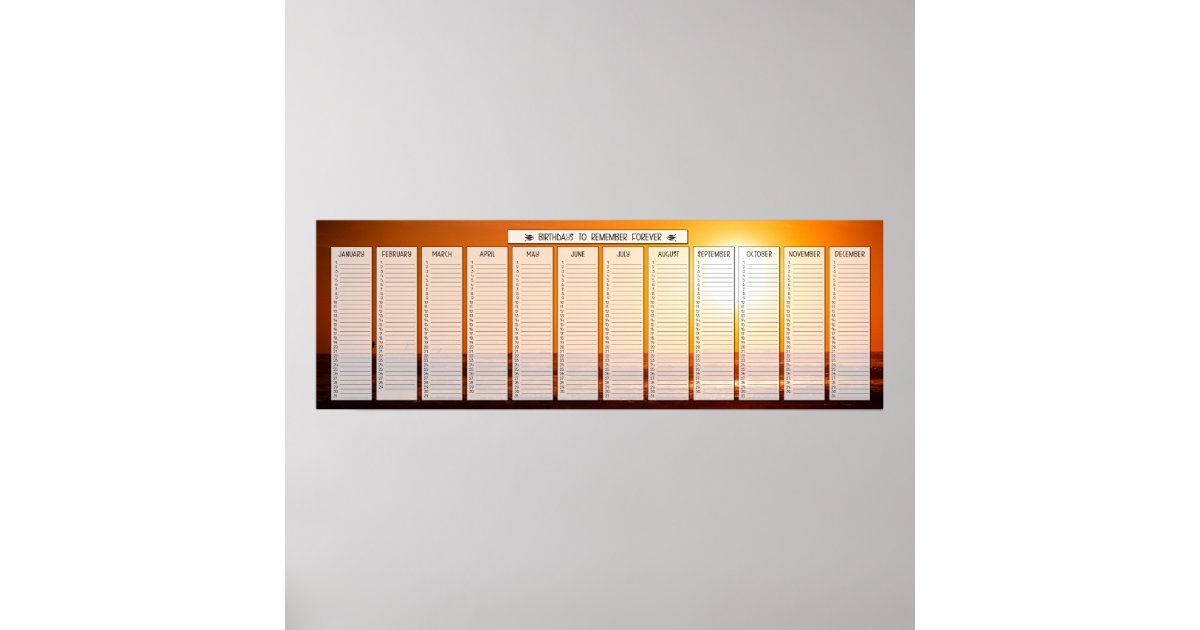 Ocean Beach Sunrise Birthday Calendar Poster | Zazzle