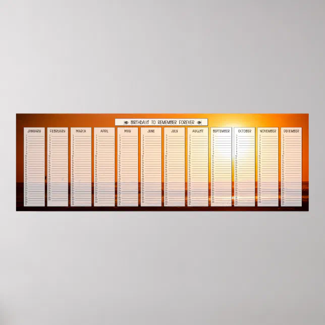 Ocean Beach Sunrise Birthday Calendar Poster | Zazzle