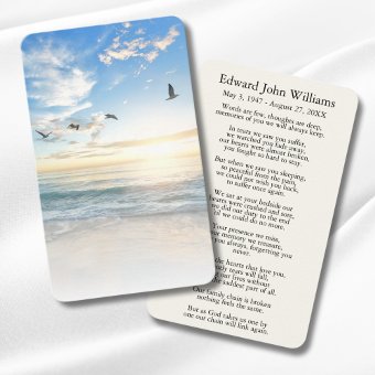 Ocean Beach Sympathy Funeral Memorial Card | Zazzle