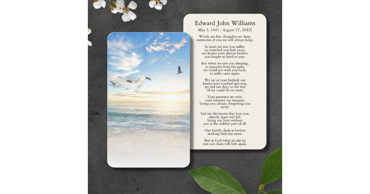 Ocean Beach Sympathy Funeral Memorial Card | Zazzle