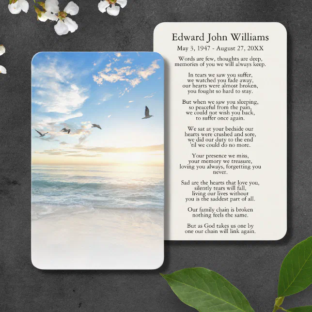 Ocean Beach Sympathy Funeral Memorial Card | Zazzle