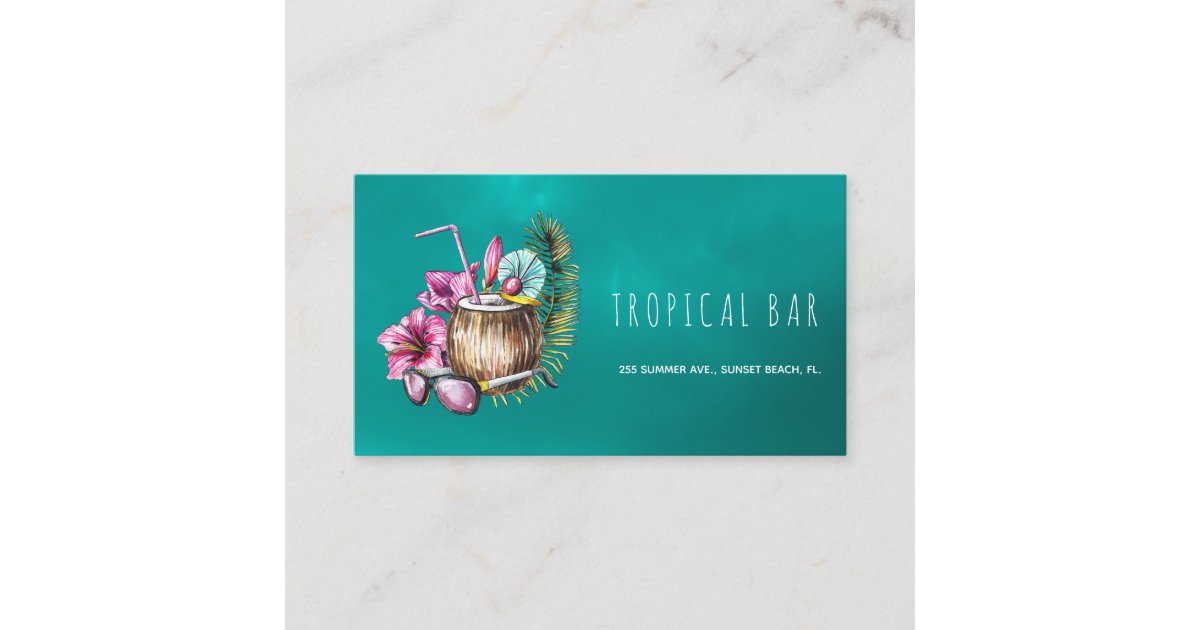 Ocean beach tropical bartender business cards | Zazzle