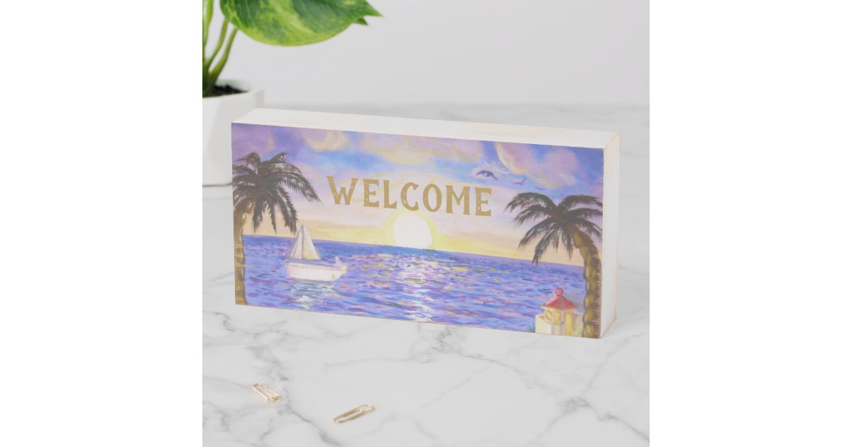 Ocean Beach View Welcome Wooden Box Sign | Zazzle