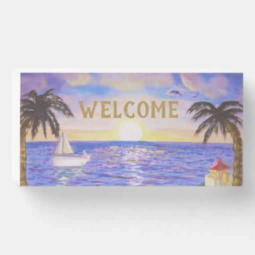 Ocean Beach View Welcome Wooden Box Sign | Zazzle