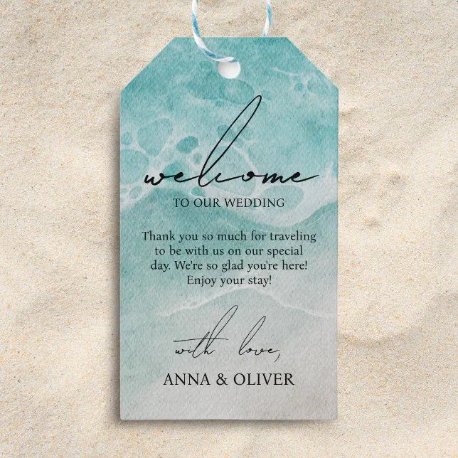 Ocean Beach Watercolor Wedding Welcome Gift Tags | Zazzle