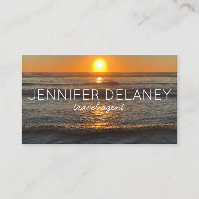 Ocean Beach Waves Sunset Nature Photo Travel Business Card | Zazzle