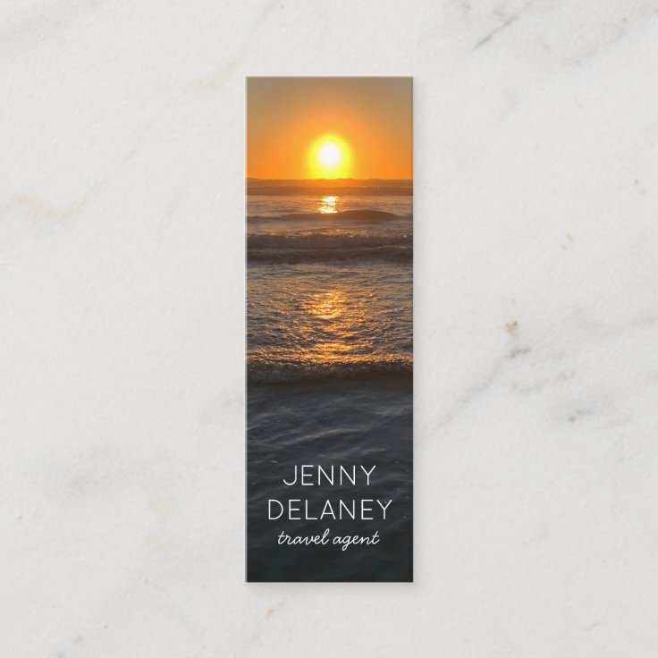 Ocean Beach Waves Sunset Nature Photo Travel Mini Business Card | Zazzle