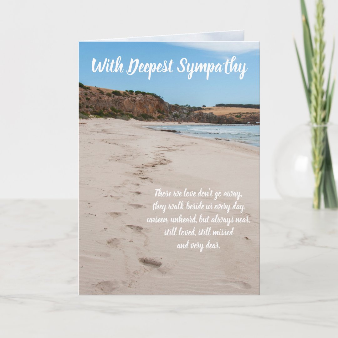 Ocean beach with footprints in the sand Sympathy Card | Zazzle