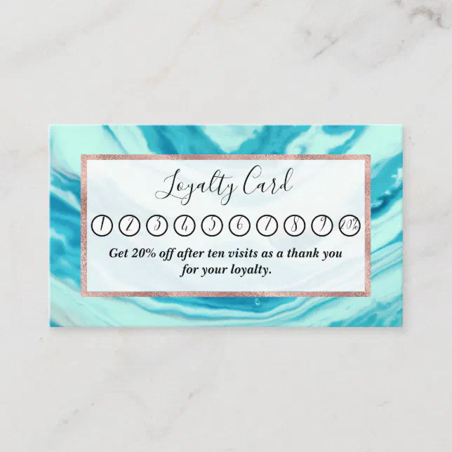 Ocean Blue Abstract Painted Beach Marble Waves Loyalty Card | Zazzle