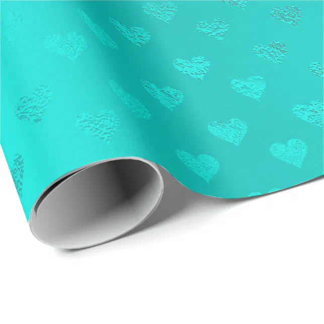 Ocean Blue Aqua Metallic Hearts Beach Wedding Wrapping Paper | Zazzle