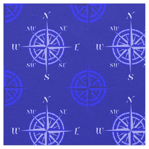 Ocean Blue Compass Rose Fabric | Zazzle