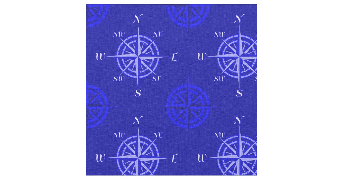 Ocean Blue Compass Rose Fabric | Zazzle