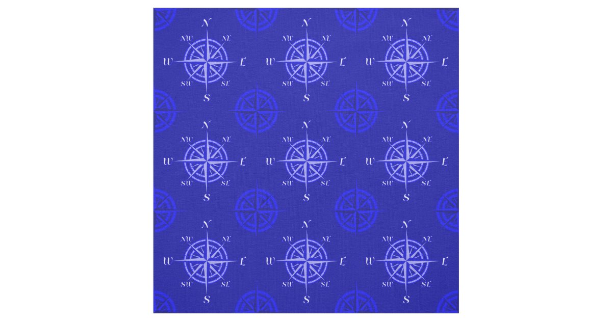 Ocean Blue Compass Rose Fabric | Zazzle