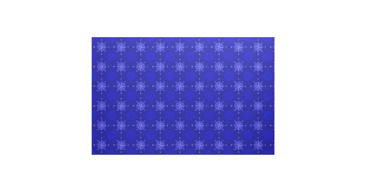 Ocean Blue Compass Rose Fabric | Zazzle