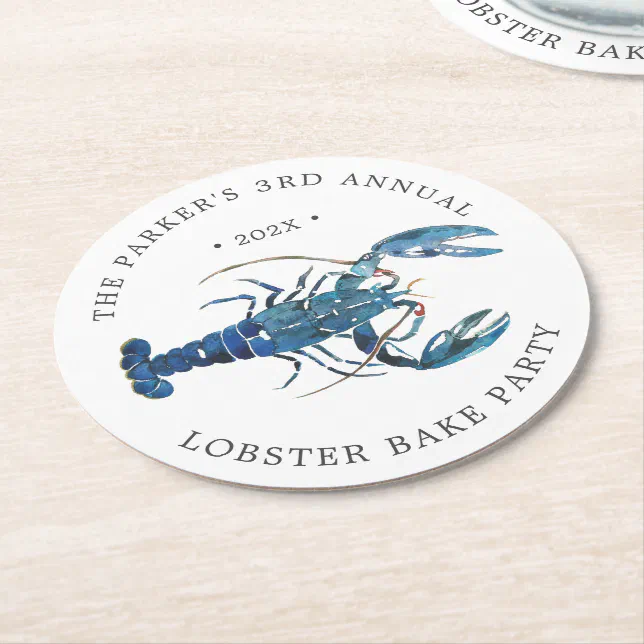Ocean Blue Lobster Bake Round Paper Coaster | Zazzle