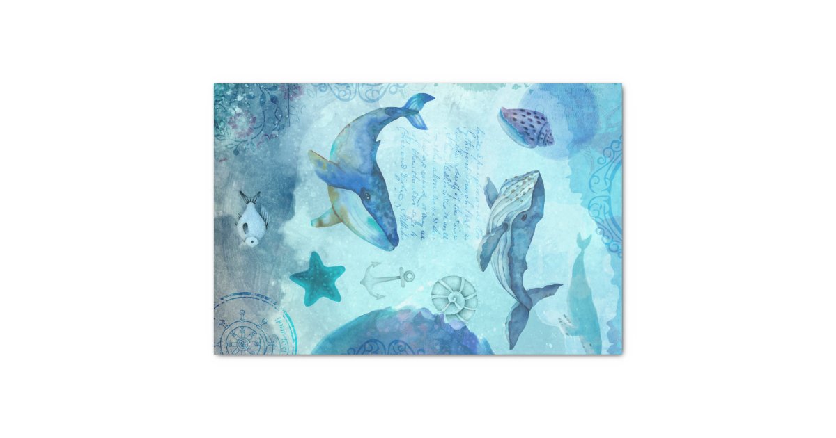 Ocean Blue Seascape with Whales Tissue Paper | Zazzle