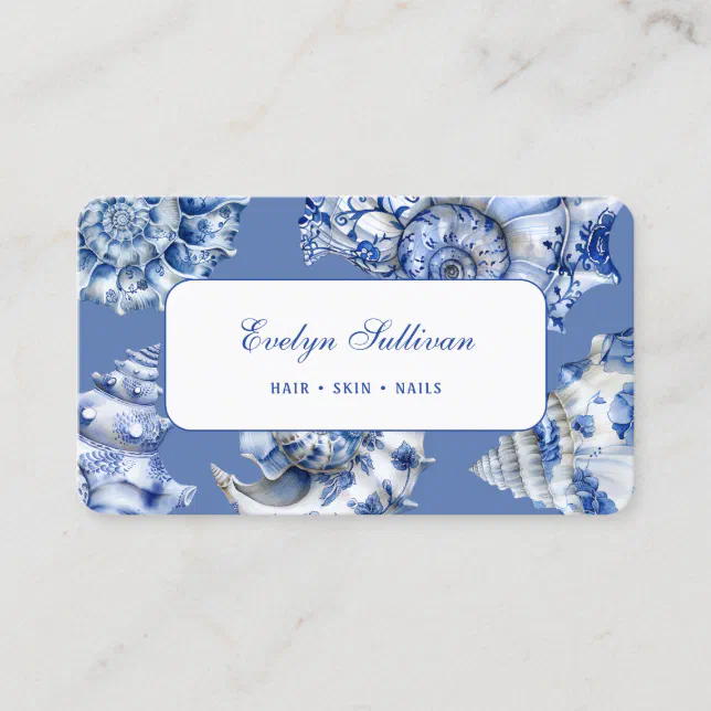 Ocean blue seashells business card | Zazzle