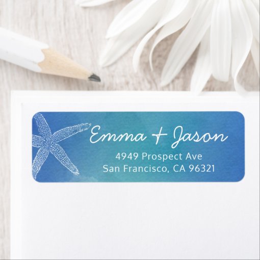 Ocean Blue Starfish Beach Return Address Label | Zazzle