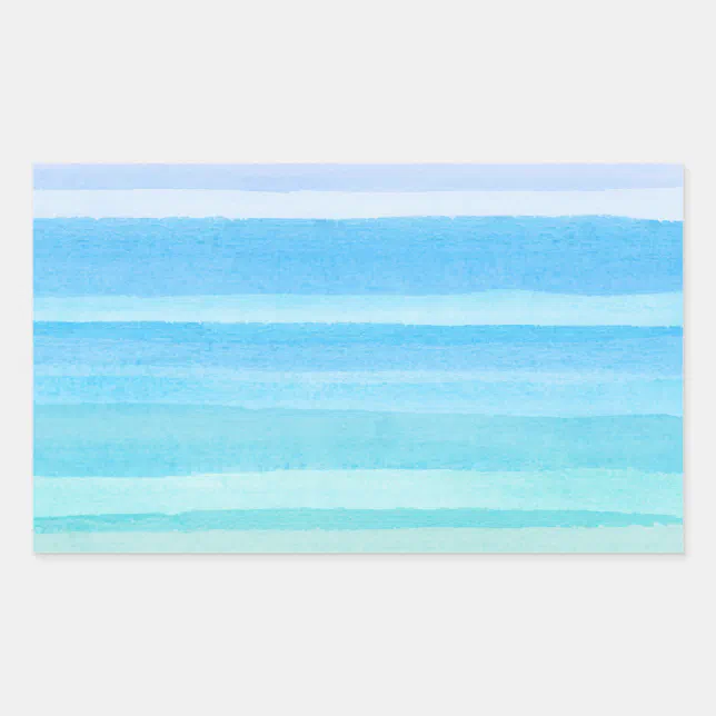 Ocean Blue Teal Watercolor Ombre Stripe Rectangular Sticker | Zazzle