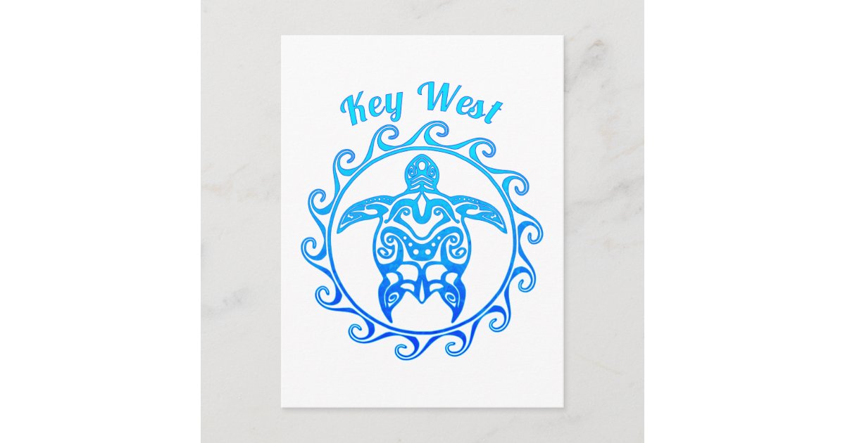 Ocean Blue Tribal Turtle Key West Postcard | Zazzle