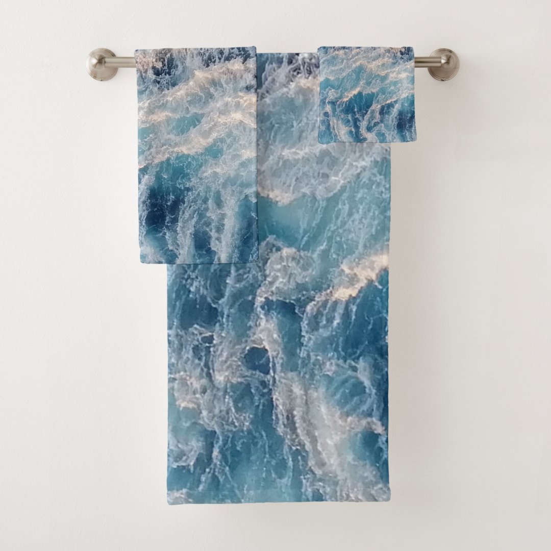 Ocean Blue Waves Bath Towel Set | Zazzle
