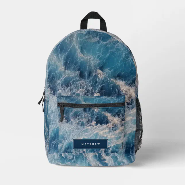Ocean Blue Waves Personalized Name School Printed Backpack | Zazzle