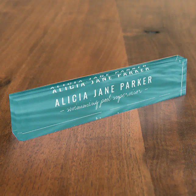 Ocean blue waves swimming pool supervisor desk name plate | Zazzle