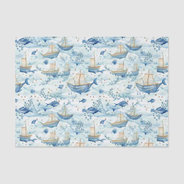 Ocean Boats with Whales Decoupage Tissue Paper | Zazzle