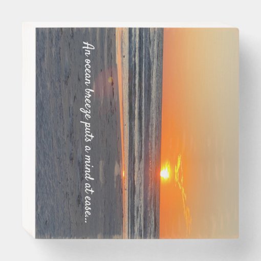 Ocean Breeze Quote With Beautiful Sunset Wooden Box Sign | Zazzle
