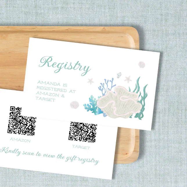 Ocean Bridal Shower Gift Reqistry QR Code Enclosure Card | Zazzle