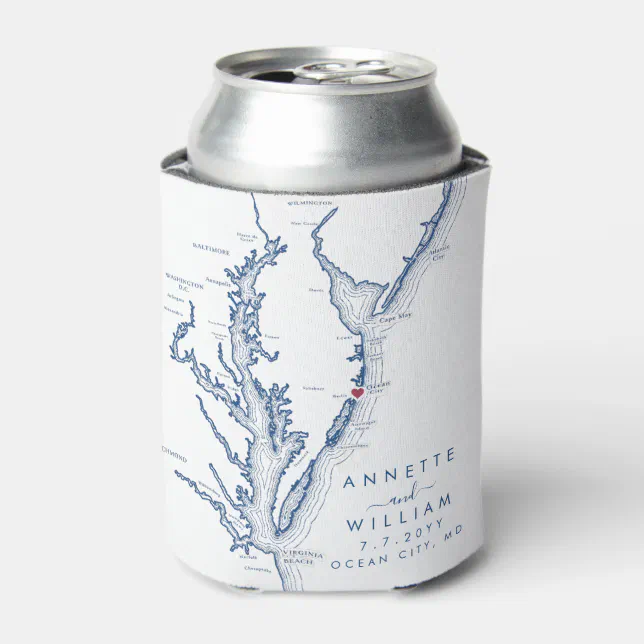 Ocean City Maryland Map Modern Wedding Can Cooler | Zazzle