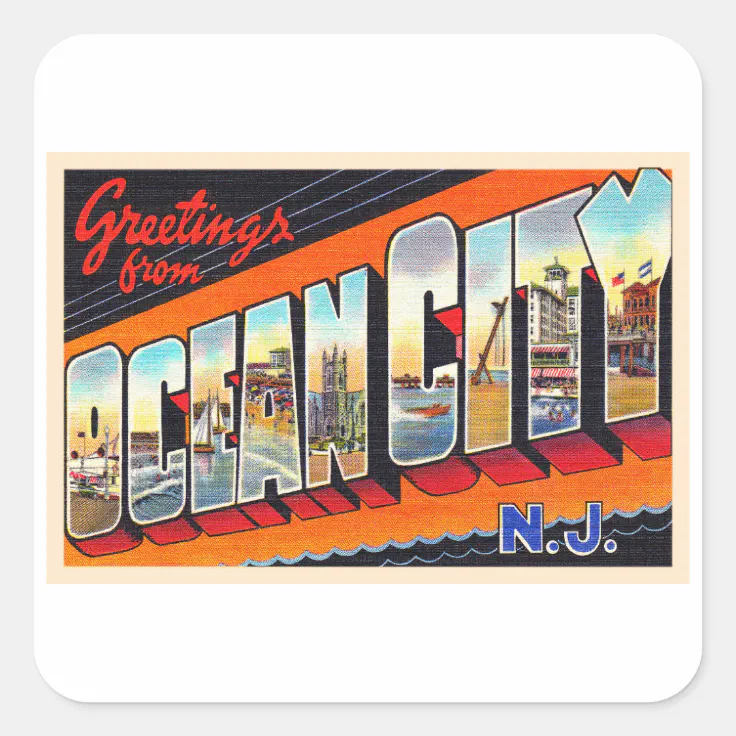Ocean City New Jersey NJ Large Letter Postcard Square Sticker | Zazzle