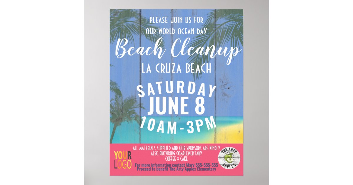 ocean cleanup charity flyer template, beach social poster | Zazzle