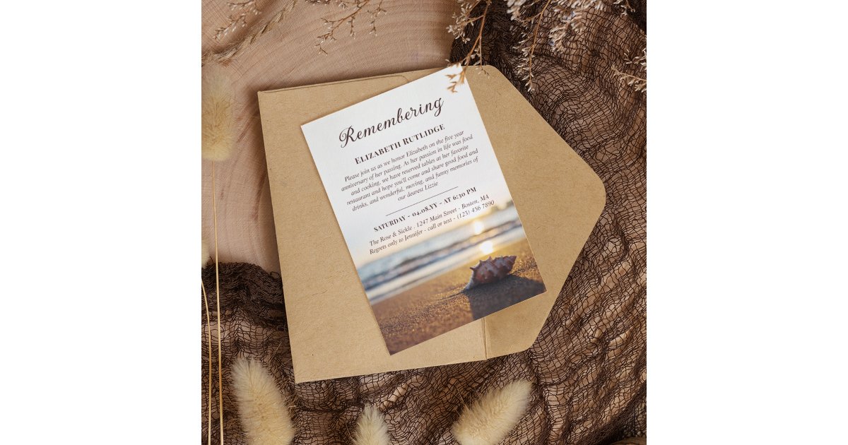 Ocean Conch Remembering Death Anniversary Invitation | Zazzle