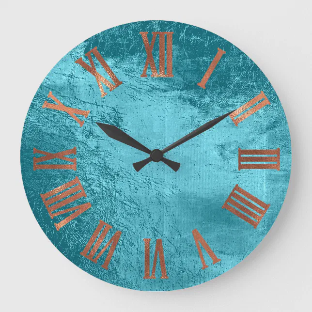 Ocean Copper Rose Gold Roman Leather Glass Urban Large Clock | Zazzle