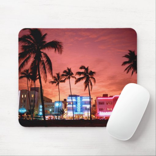 Ocean Drive Miami Beach Skyline Computer Mousepad | Zazzle