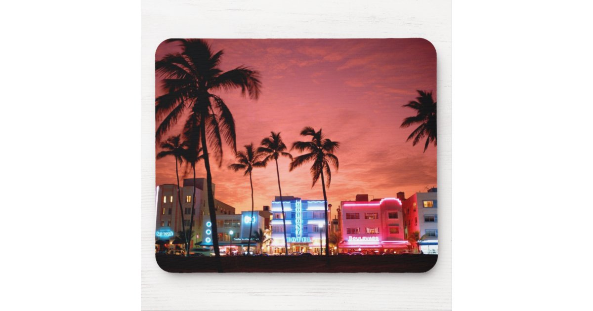 Ocean Drive Miami Beach Skyline Computer Mousepad | Zazzle
