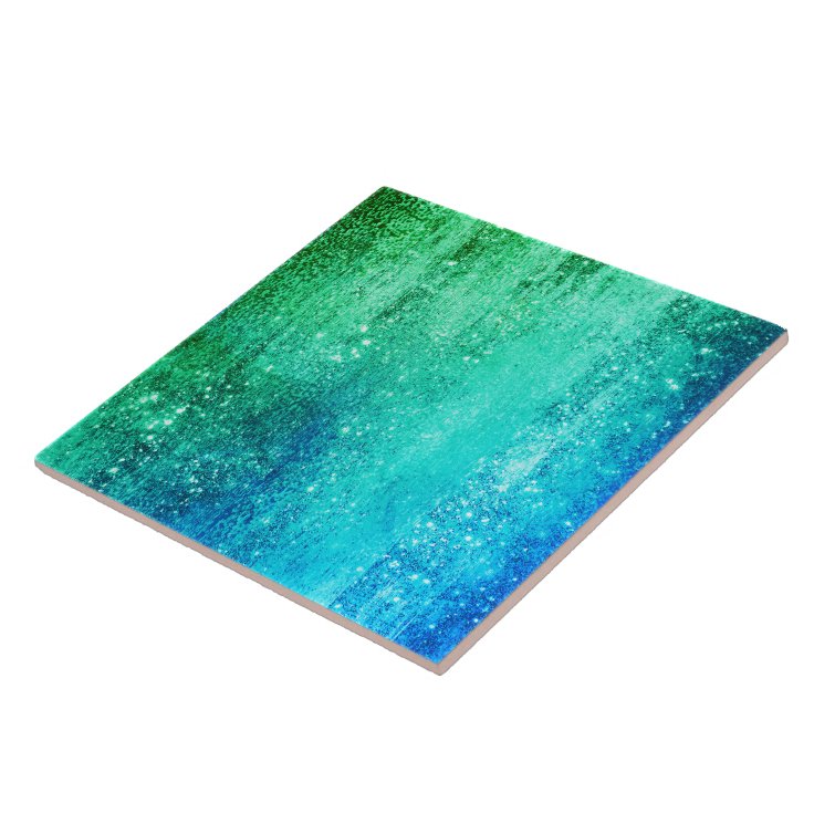 Ocean glam gradient blue-green ceramic tile | Zazzle